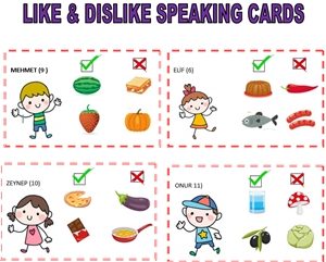 Like & Dislike Speaking Cards - Ortaokul İngilizce